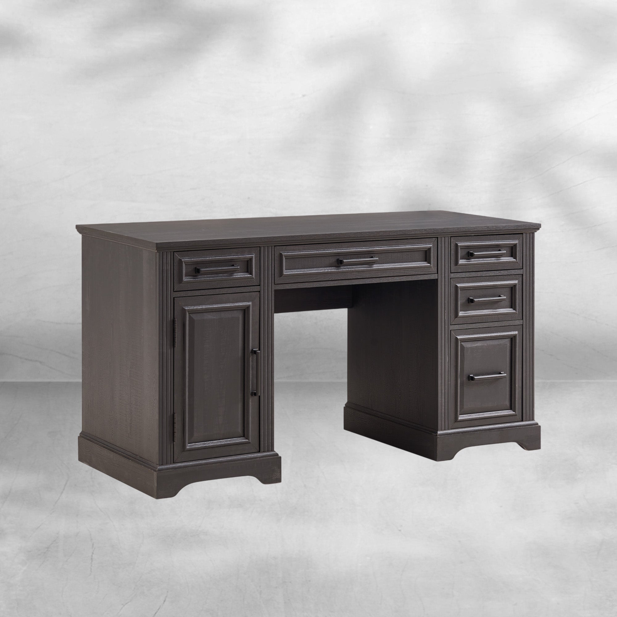 58 Inch Black Computer Desk with Embossed Texture & Drawers