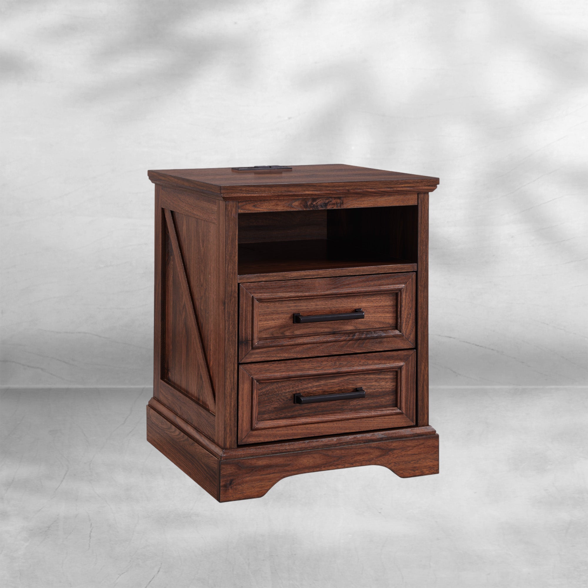 Farmhouse Nightstand with Charging Station - End Table with Drawers 18