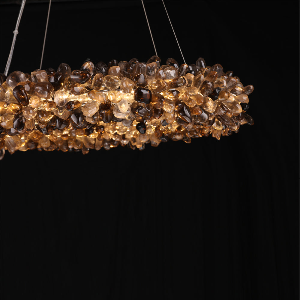 Multiple Size Modern Smoky Rock Crystal Halo LED Chandelier Pendant Li