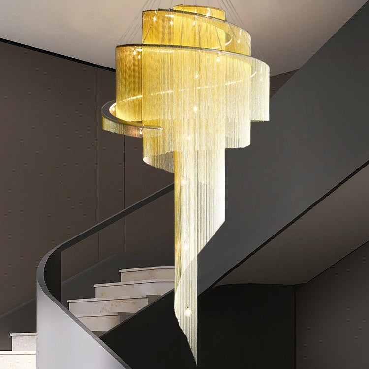 Extra Large Multi-layered Post-Modern Luxury Metal Chains Chandelier f