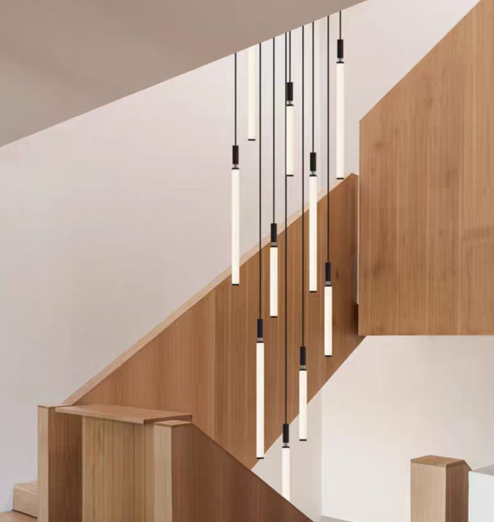 Nordic Fashion Minimalist Black Straight Pendant Chandelier for Bedsid
