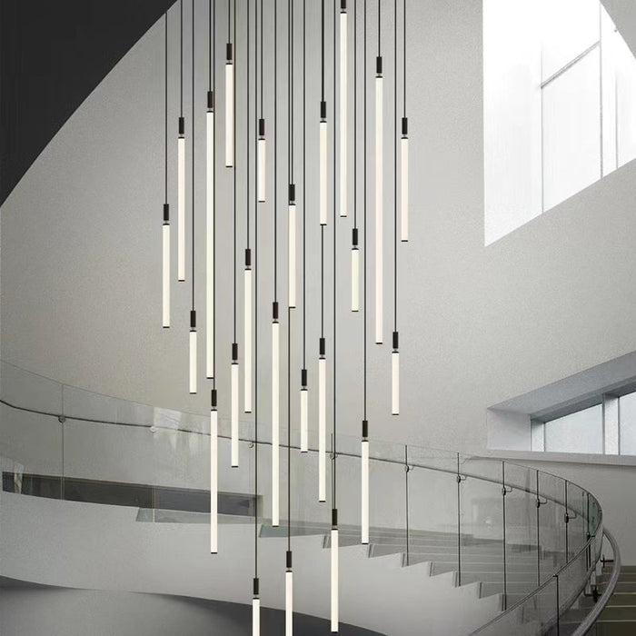 Nordic Fashion Minimalist Black Straight Pendant Chandelier for Bedsid