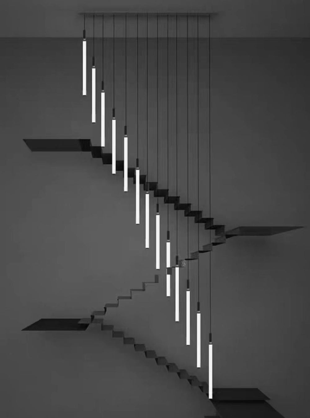 Nordic Fashion Minimalist Black Straight Pendant Chandelier for Bedsid