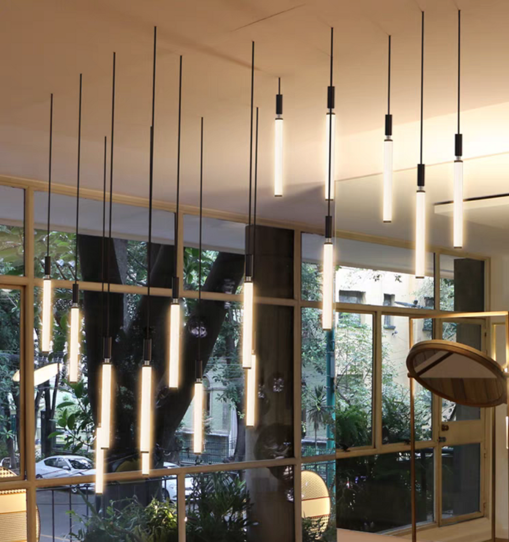 Nordic Fashion Minimalist Black Straight Pendant Chandelier for Bedsid