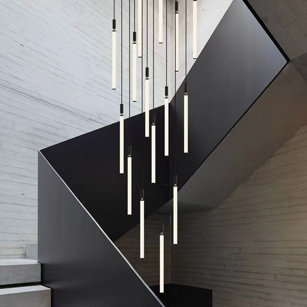 Nordic Fashion Minimalist Black Straight Pendant Chandelier for Bedsid