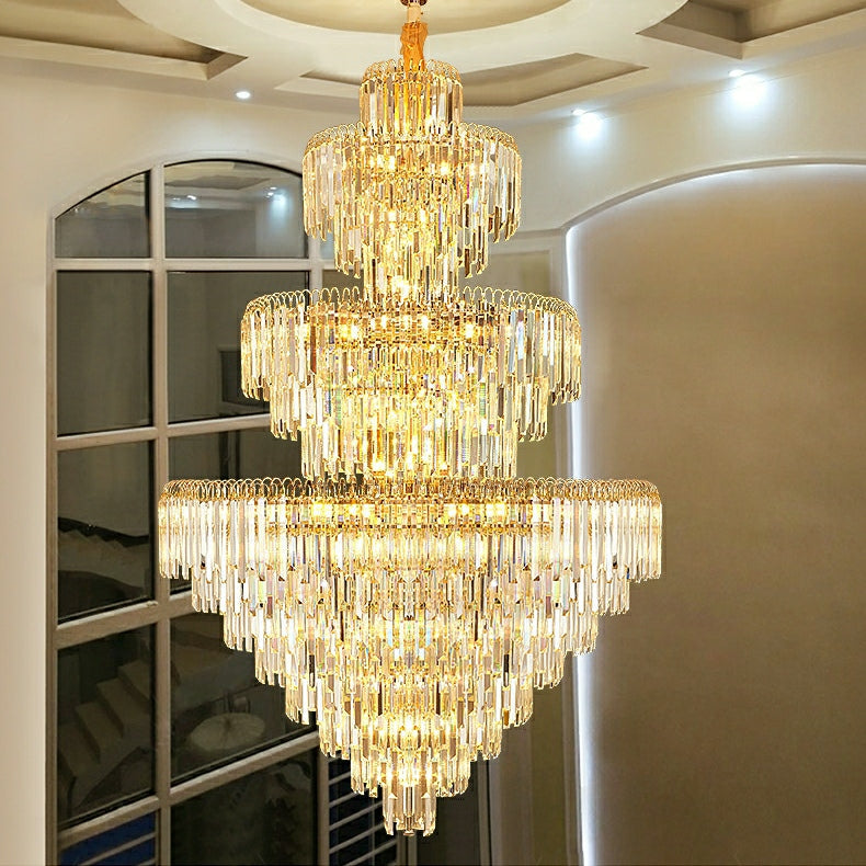 3 Layers Extra Large Living Room Chandelier Luxury Foyer Entryway Crys