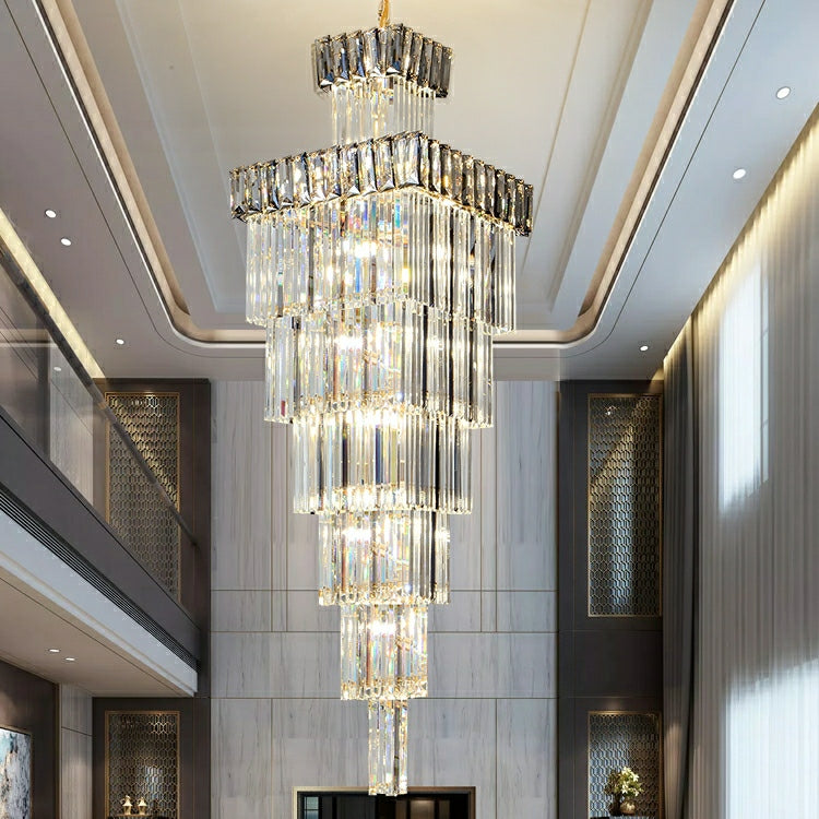Decorative Large Vertical Crystal Staircase Chandelier Foyer Ceiling L
