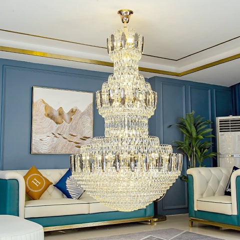 Extra Large Round Crystal Chandelier Luxury Foyer High Ceiling Light F ...