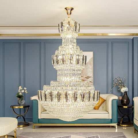 Extra Large Round Crystal Chandelier Luxury Foyer High Ceiling Light F ...
