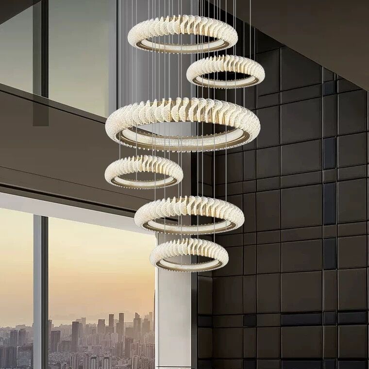 Extra Large Multi-layers Rings Crystal Chandelier Modern Art Waves Cre